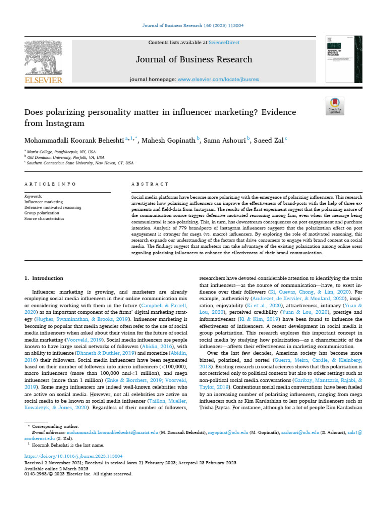 Beheshti-2023-JBR-Does Polarizing Personality Matter in Influencer ...