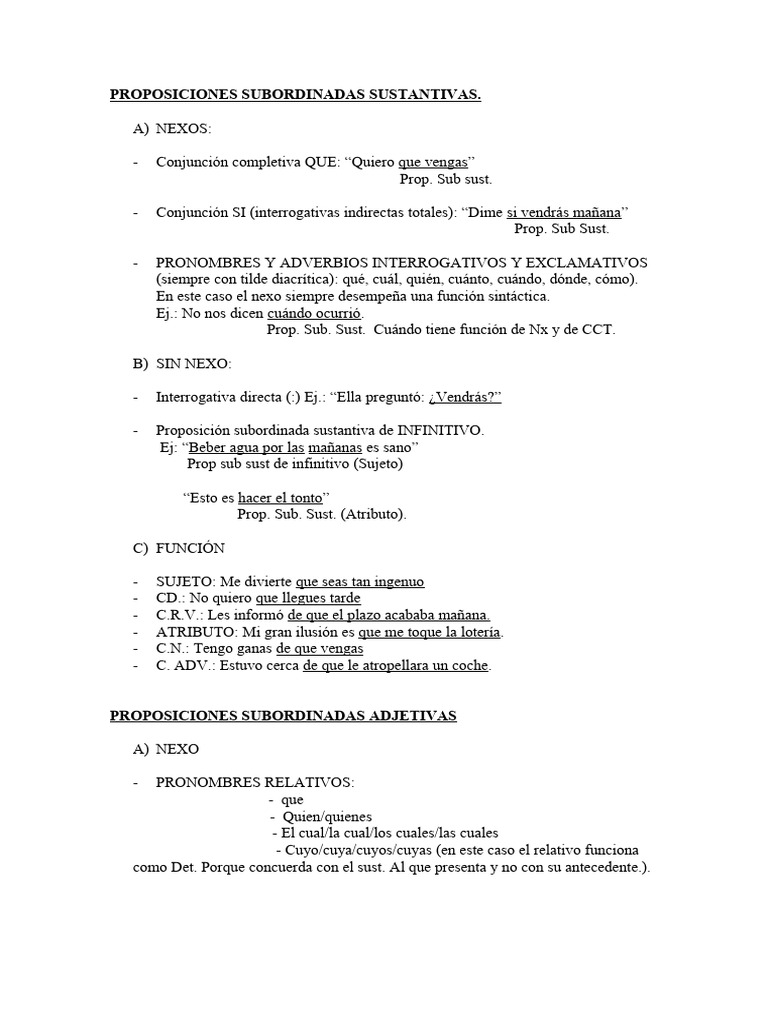 Proposiciones Subordinadas: Sintaxis | PDF