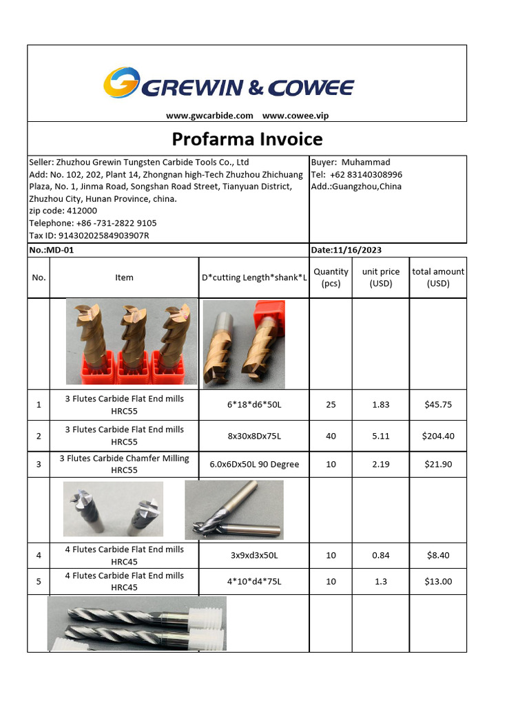 GREWIN-Proforma Invoice MD-01 - 3 | PDF