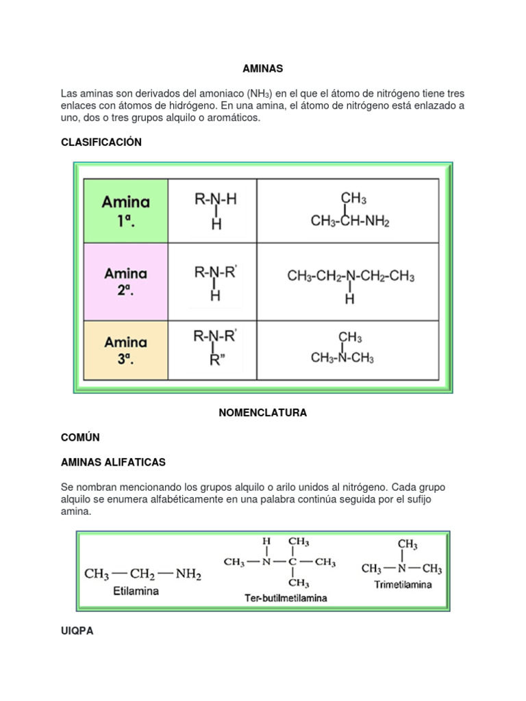 Clasificación y Propiedades de Aminas | PDF | Amina | Amonio