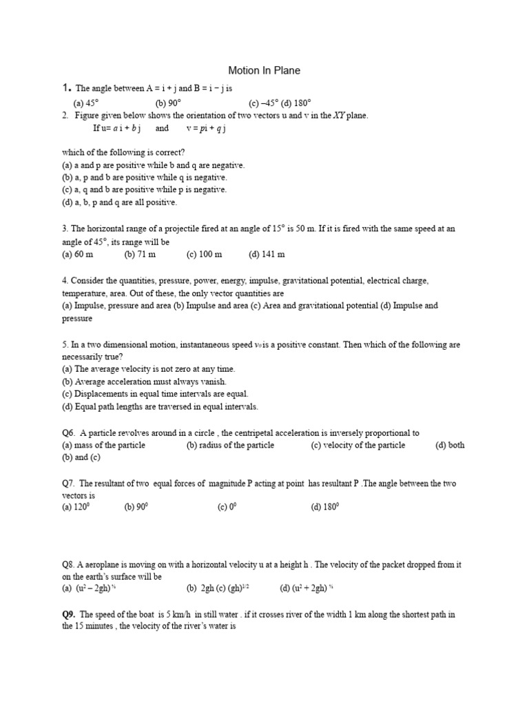 Motion in Plane Assignment | PDF | Science & Mathematics