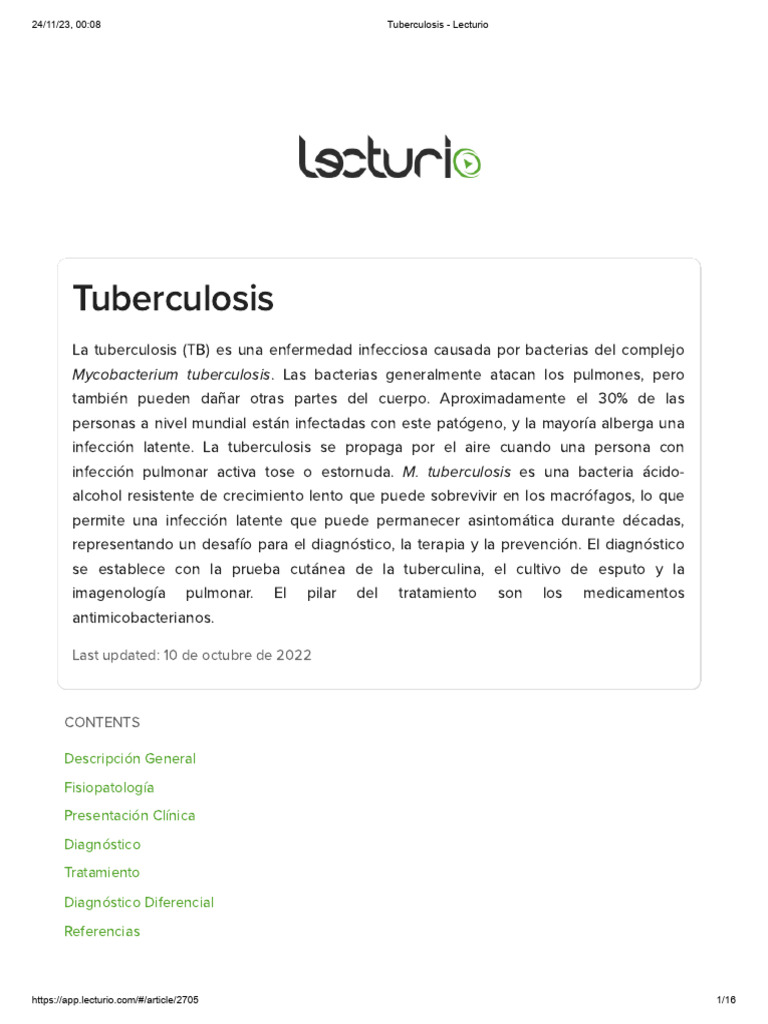 Tuberculosis - Lecturio | PDF