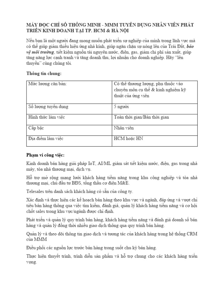 Tin tuyển dụng nhan vien PTKD MMM | PDF