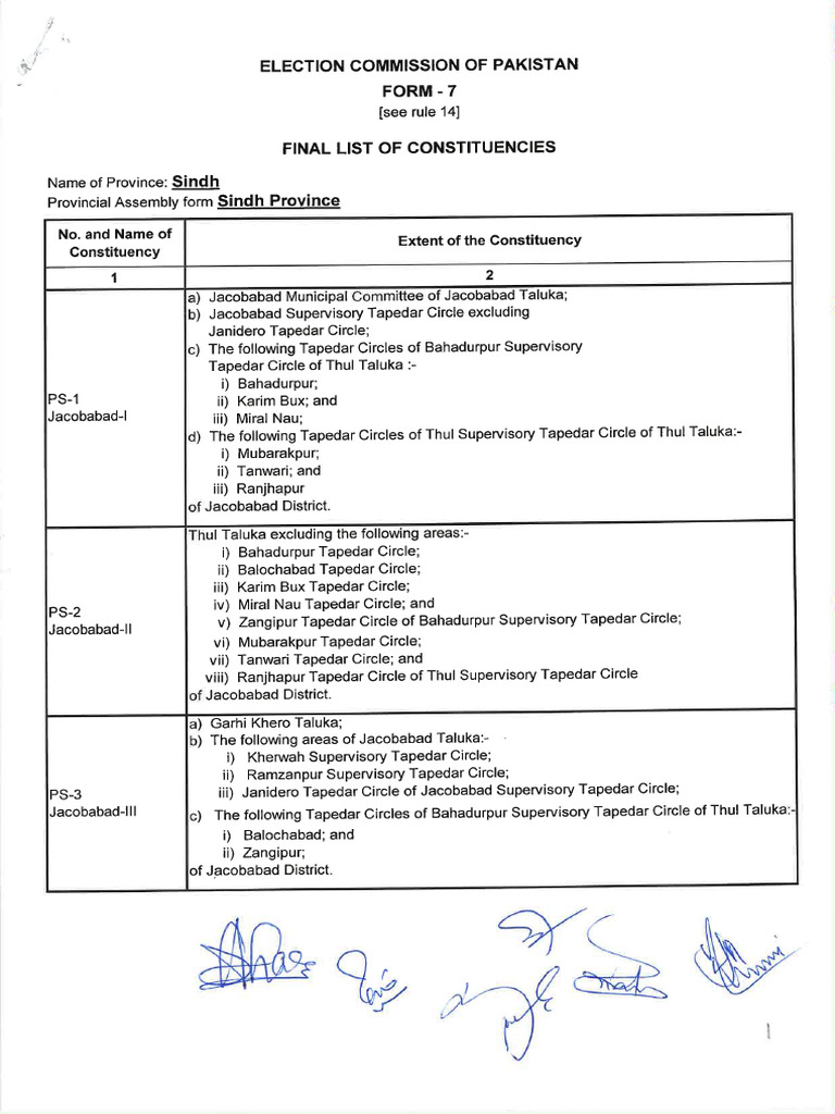 Sindh Provincial Assembly Form-7 | PDF