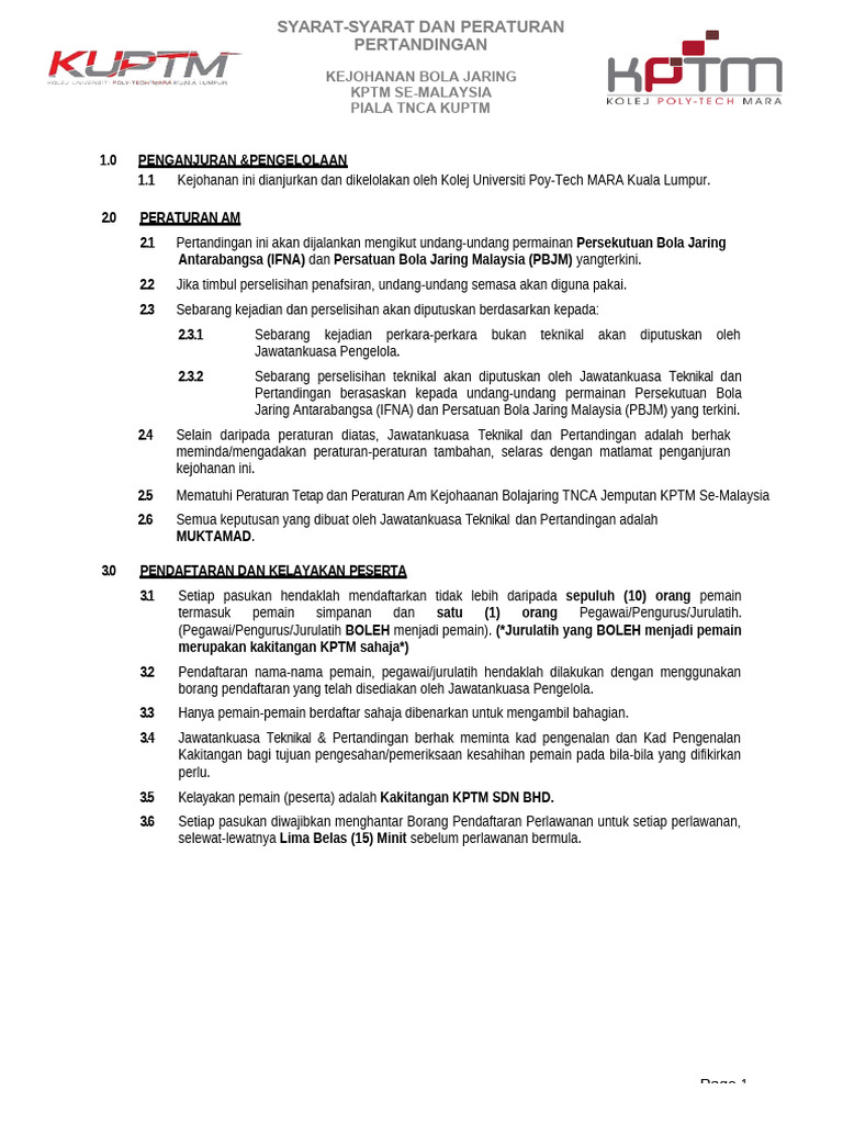 Contoh Syarat Dan Peraturan Pertandingan Netball | PDF