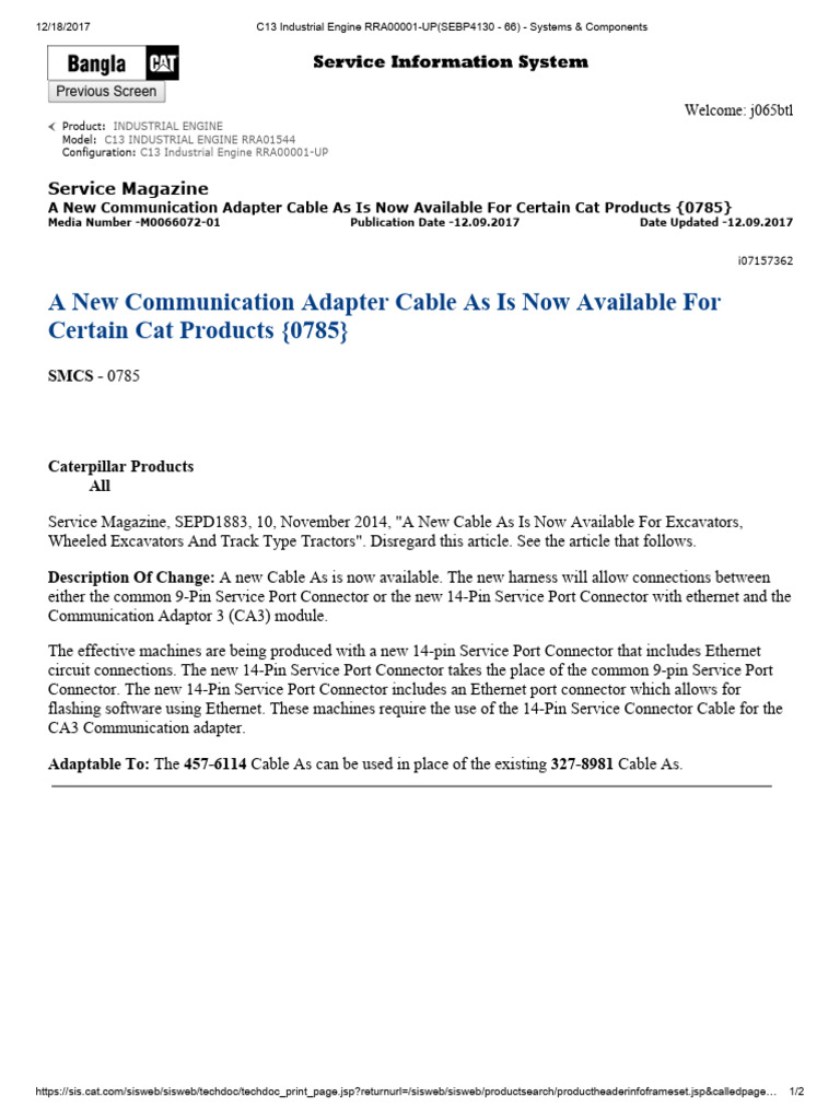 A New Communication Adapter Cable As Is Now Available For Certain Cat ...