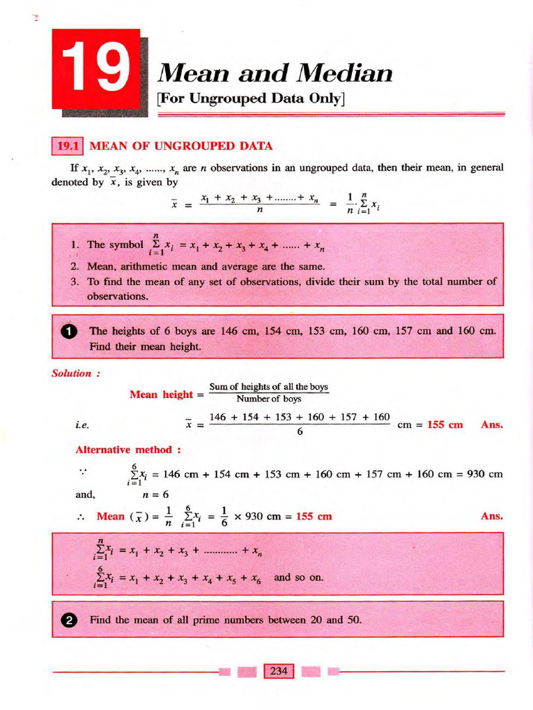 ICSE Class 9 Maths Chapter 19 Mean and Median | PDF