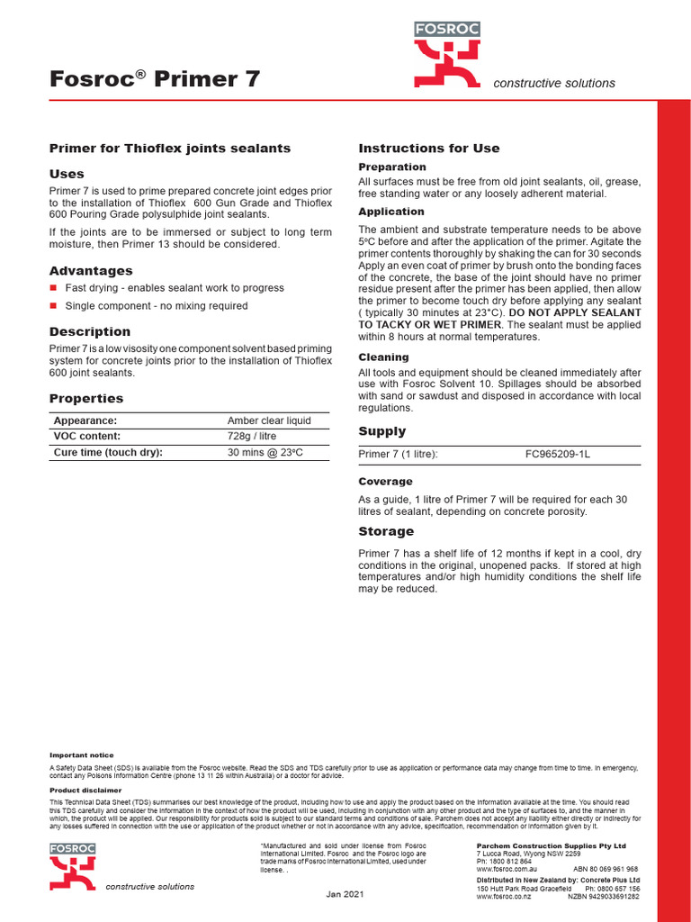 Fosroc Primer 7 TDS | PDF | Concrete | Building Engineering