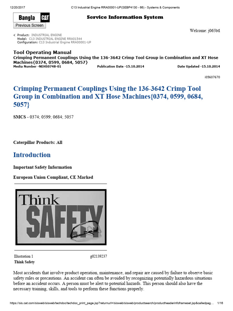 Crimping Permanent Couplings Using The 136-3642 Crimp Tool Group in Combination and XT Hose ...