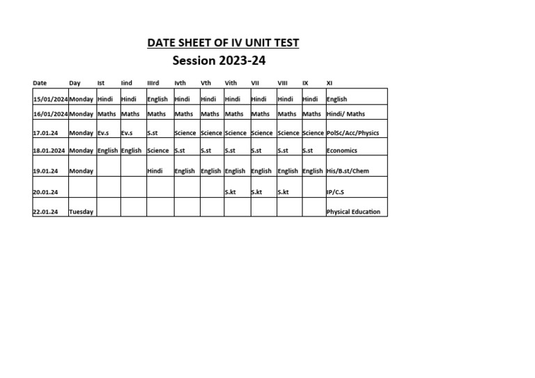 Date Sheet IV Ut | PDF