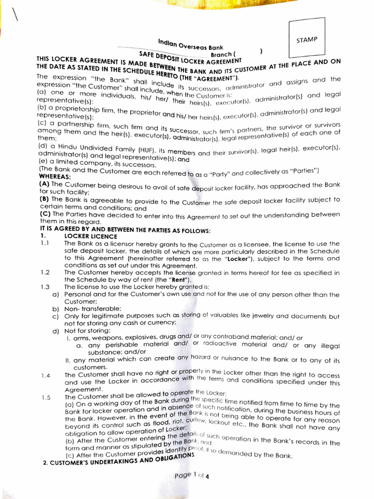 Safe Deposit Locker Terms | PDF