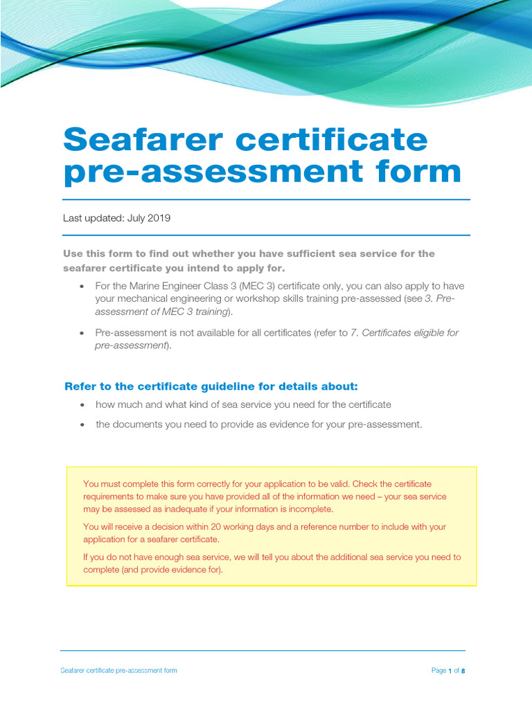 MNZ Pre Assessment Form | PDF | Diploma | Sailor