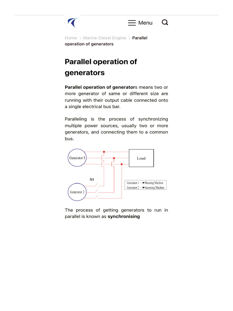 Parallel Operation of Generators - Marinerspoint Pro | PDF | Electric ...