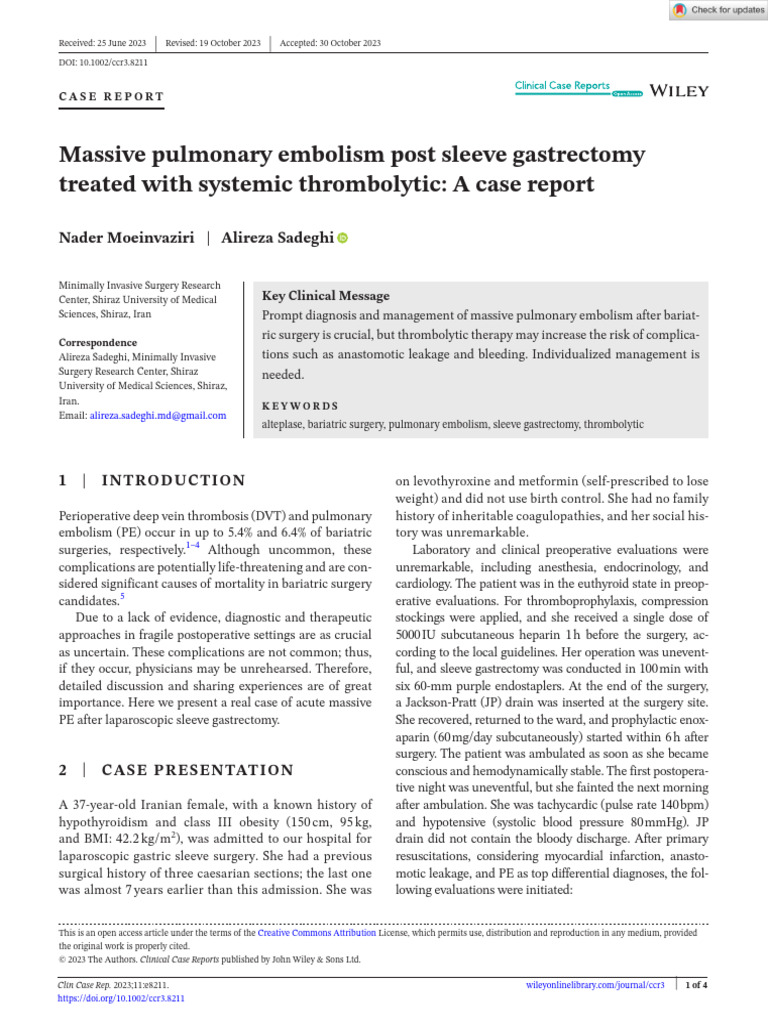 Clinical Case Reports - 2023 - Moeinvaziri - Massive Pulmonary Embolism ...