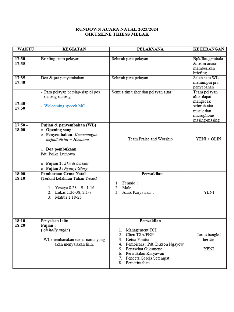 Rundown Acara Natal Tci 2023 2 | PDF