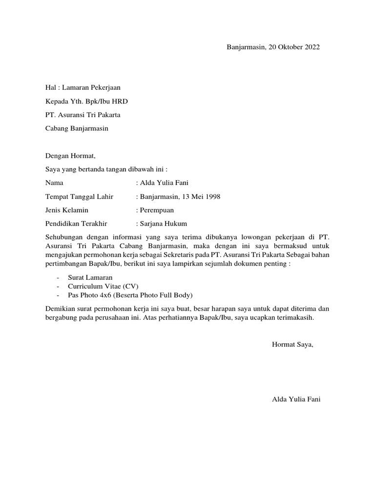 Contoh CV Alda Yulia | PDF