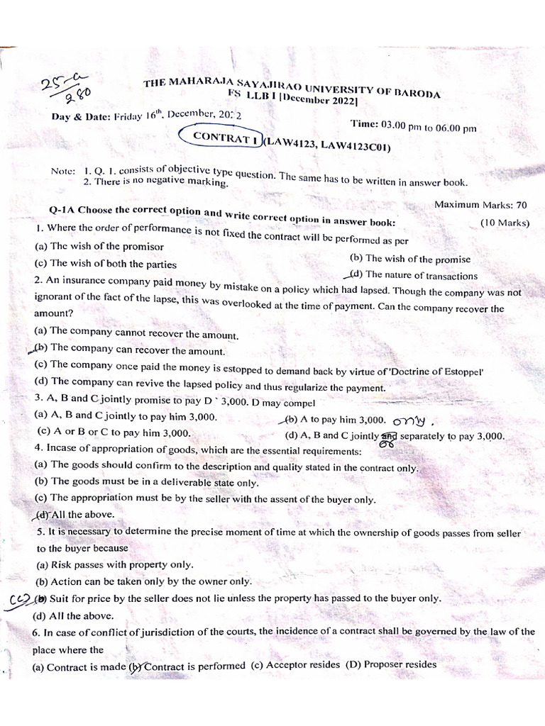 F.Y.LLB Sem-1 External Papers Latest Msu | PDF