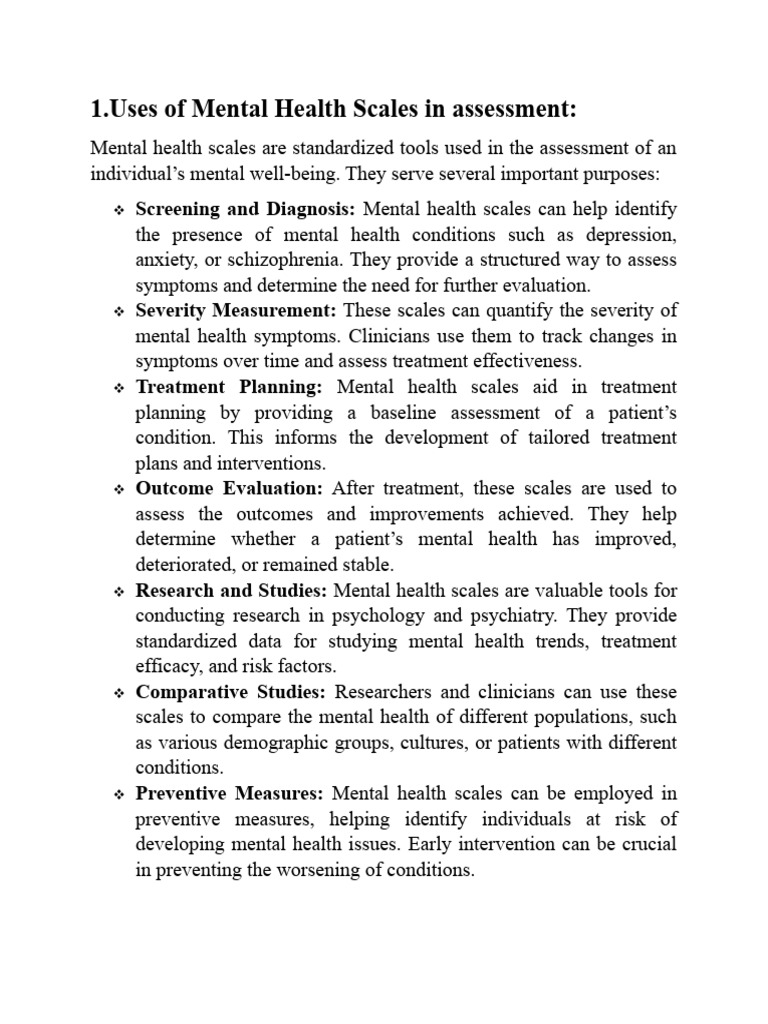 1.uses of Mental Health Scales in Assessment | PDF