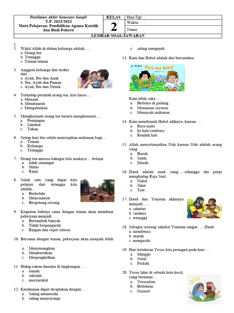 Soal PAS Agama Kelas 2 Sem 1 TA 2023-2024 | PDF
