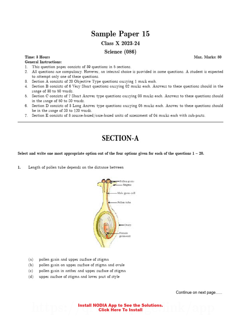 Cbse Class 10 Science Sample Paper 2024 | PDF