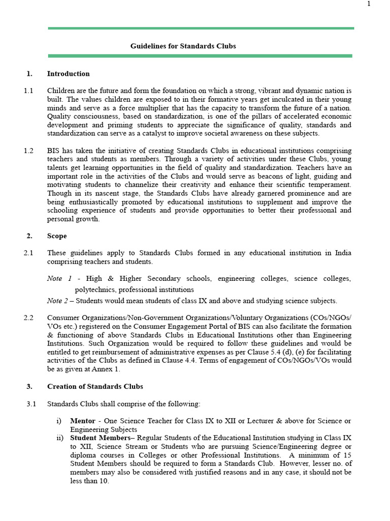 Guidelines For Standards Clubs | PDF | Business