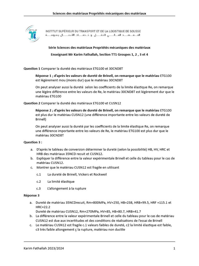 Série Sciences Des Matériaux Propriétés Mécaniques Des Matériaux | PDF