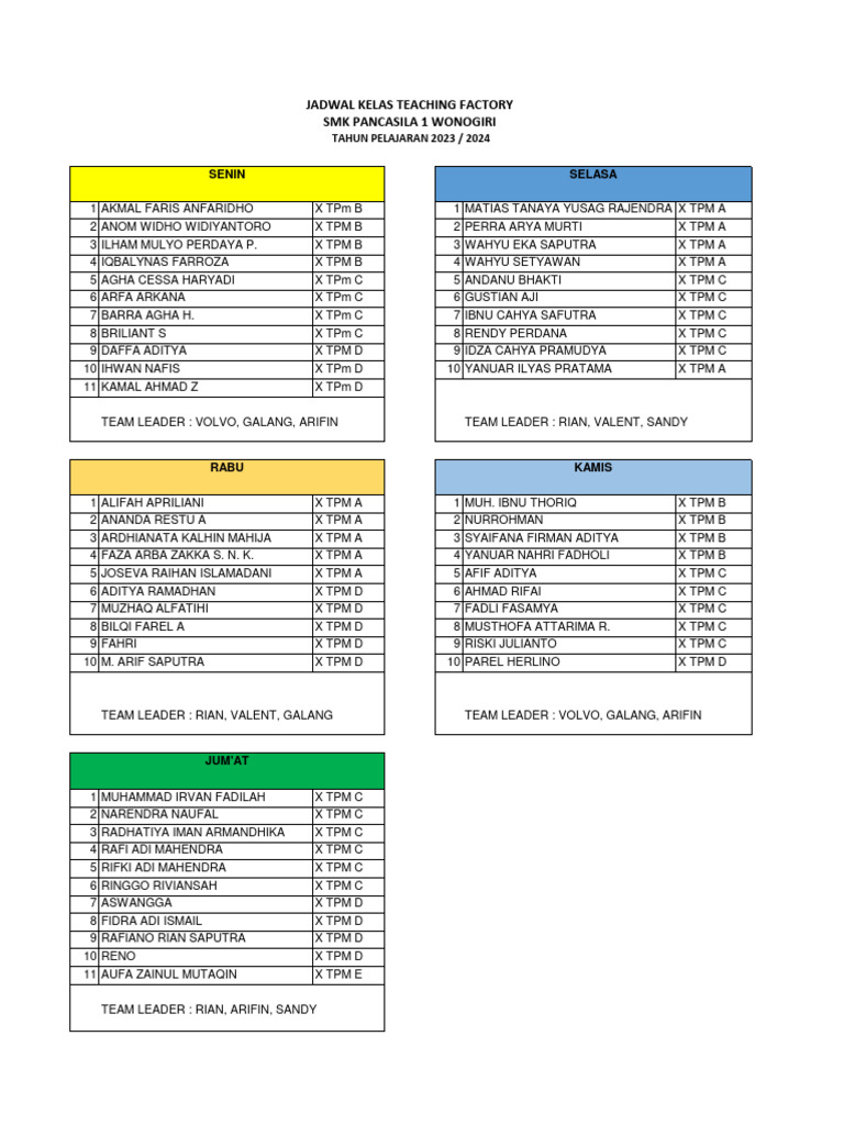 JADWAL TEFA - Revisi | PDF