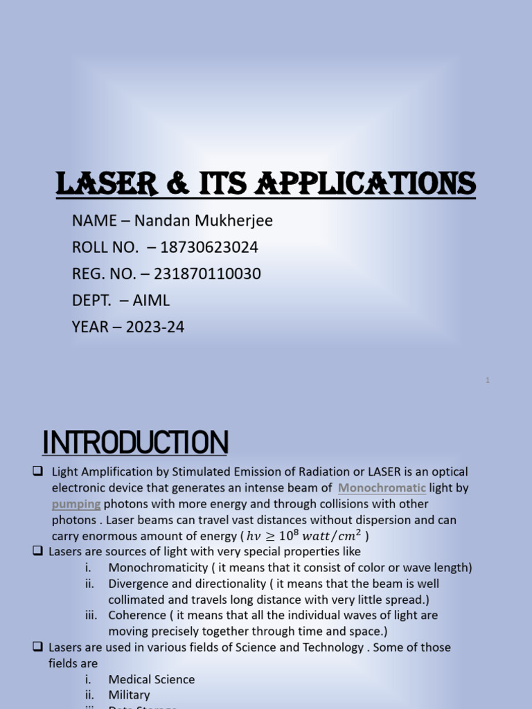 Laser And Its Application Pdf