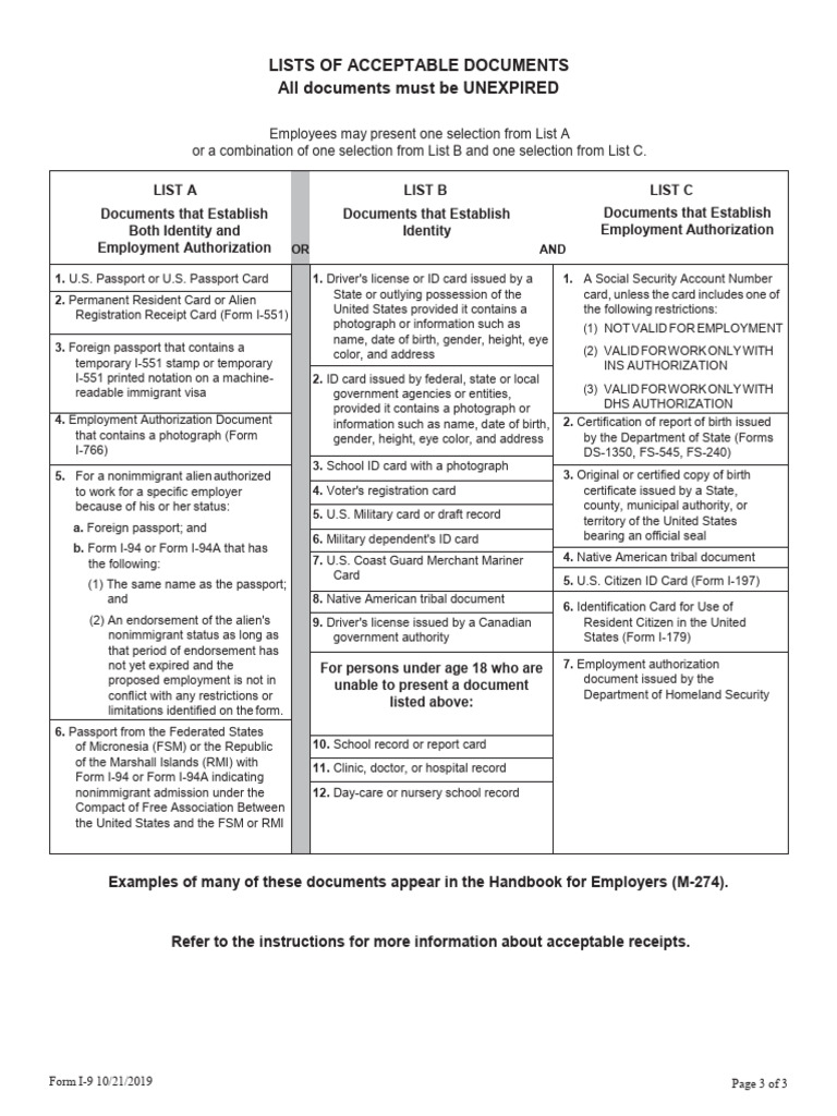 Lists of Acceptable Documents PDF | PDF