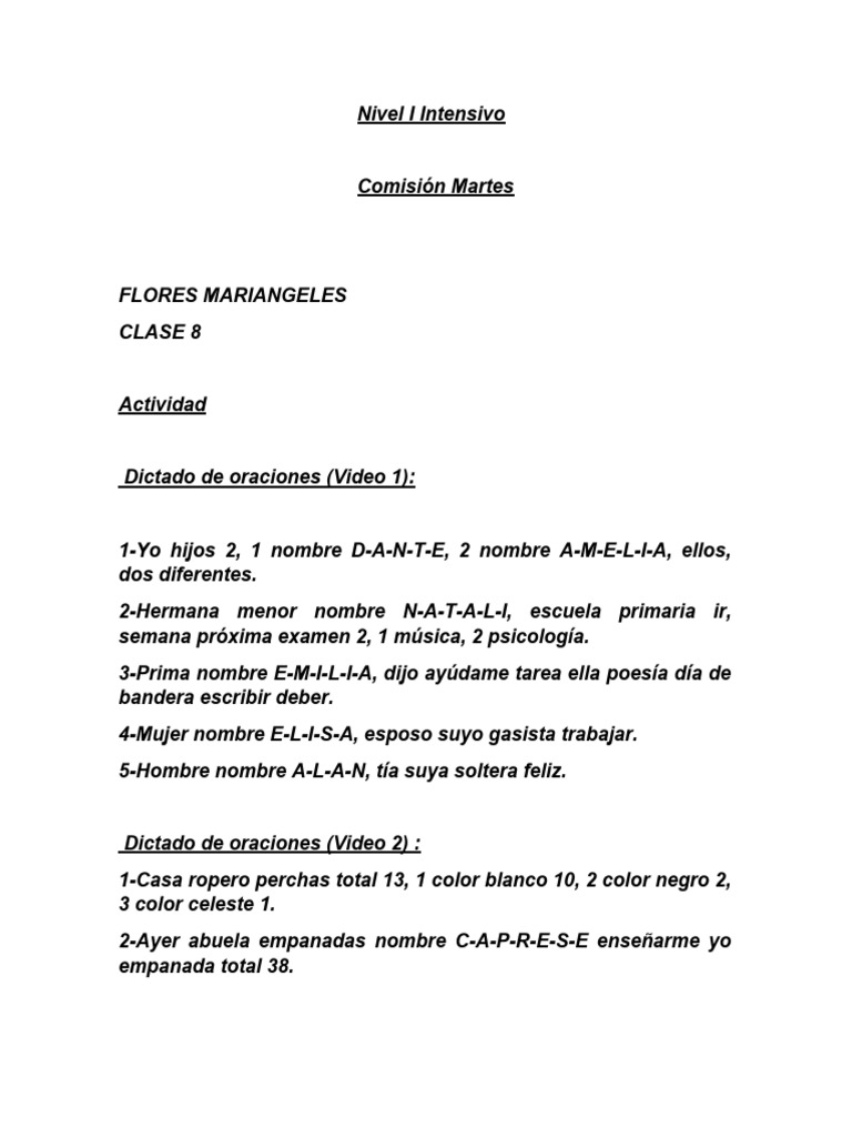 Nivel I Intensivo Flores CLASE 8 | PDF