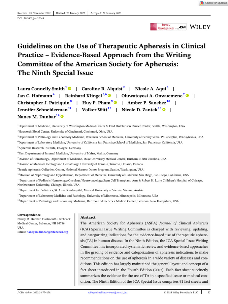 2023 ASFA Apheresis Guidelines | PDF | Randomized Controlled Trial ...