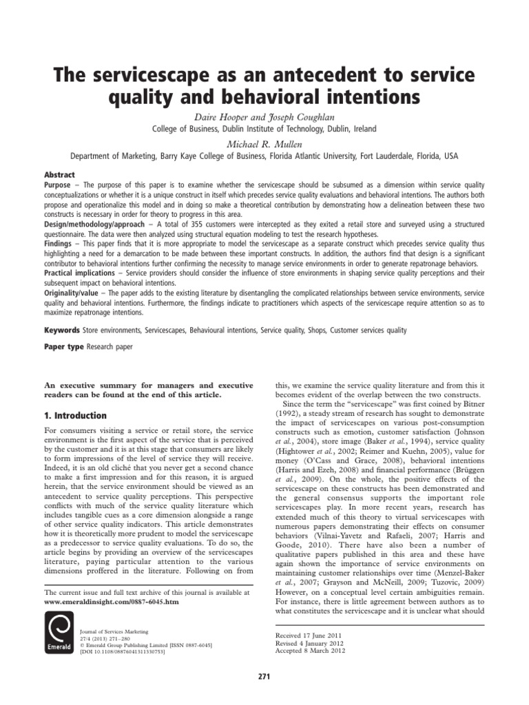 The Servicescape As An Antecedent To Service Quality and Behavioral ...