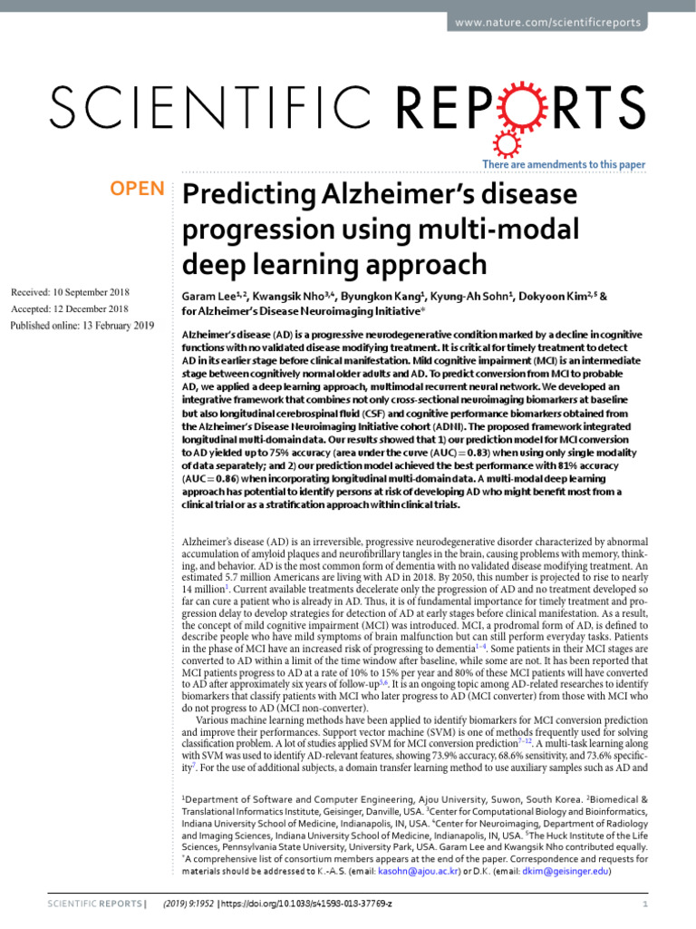 Predicting Alzheimer's Disease Progression Using Multi-Modal Deep ...