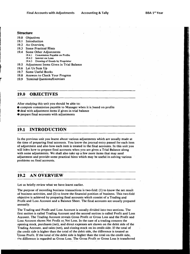 Final Accounts Adjustments for BBA 1st Year | PDF
