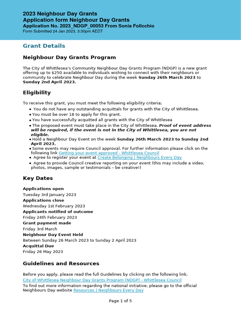 Application Form Neighbour Day Grants | PDF | Identity Document