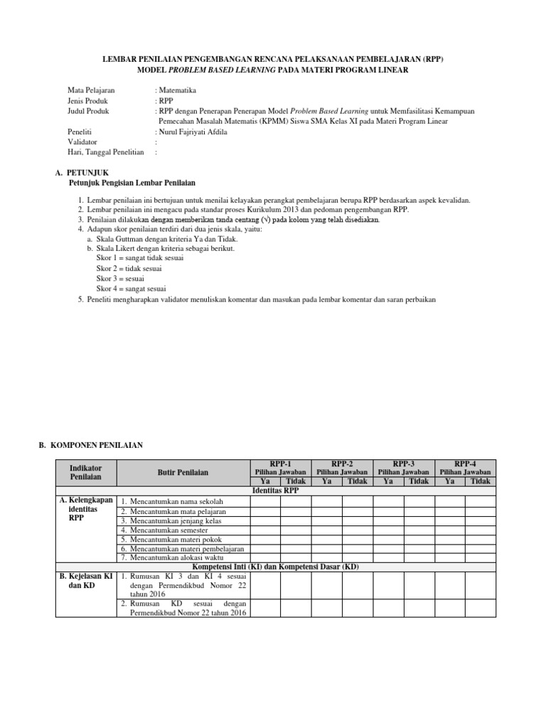 Lembar Validasi RPP | PDF | Karier & Perkembangan