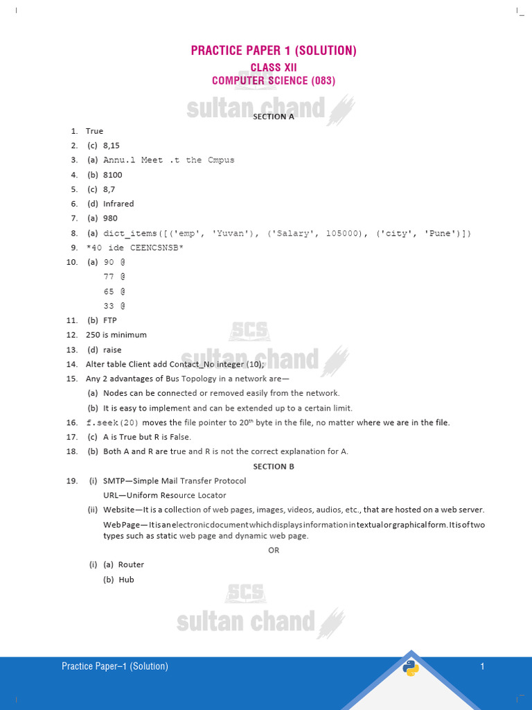 Computer Sciences-Xii Practice-1 (Solution) | PDF | World Wide Web | Internet & Web