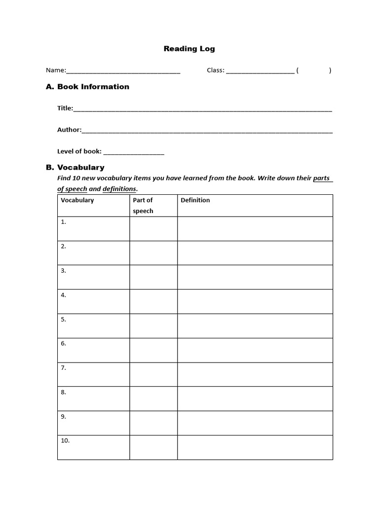 Student Reading Reflection Log | PDF