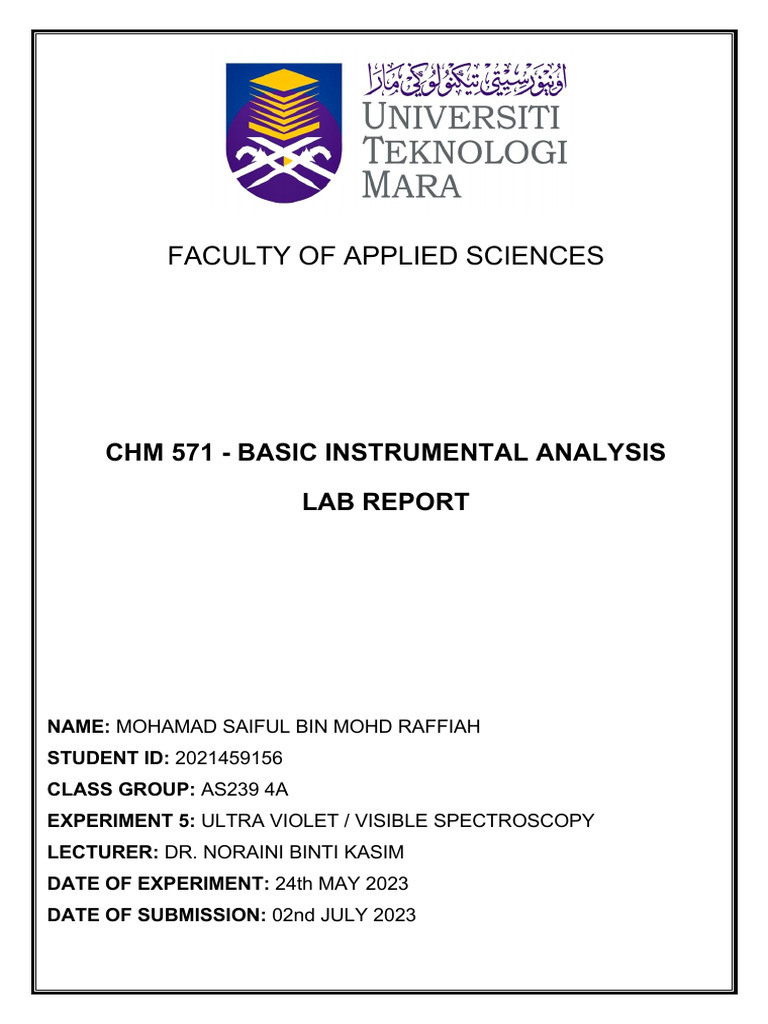 Lab Report UV:VIS | PDF | Ultraviolet–Visible Spectroscopy | Absorbance