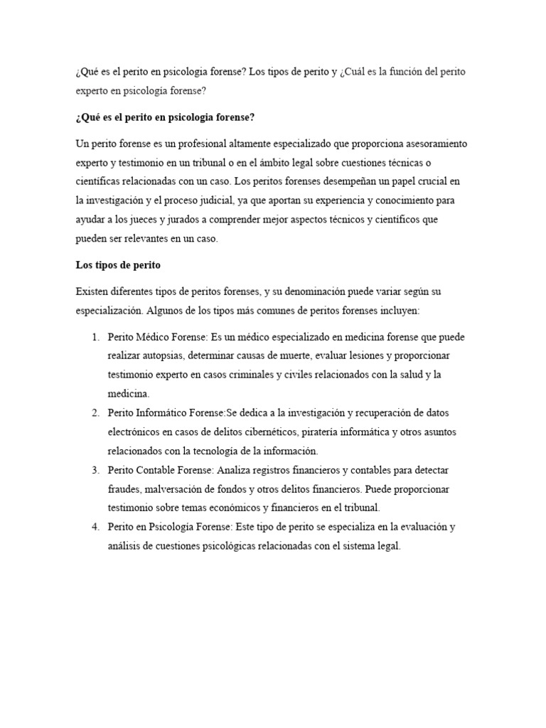 Perito Forense. Tipos de Perito y Cuál Es La Función Del Perito Experto ...