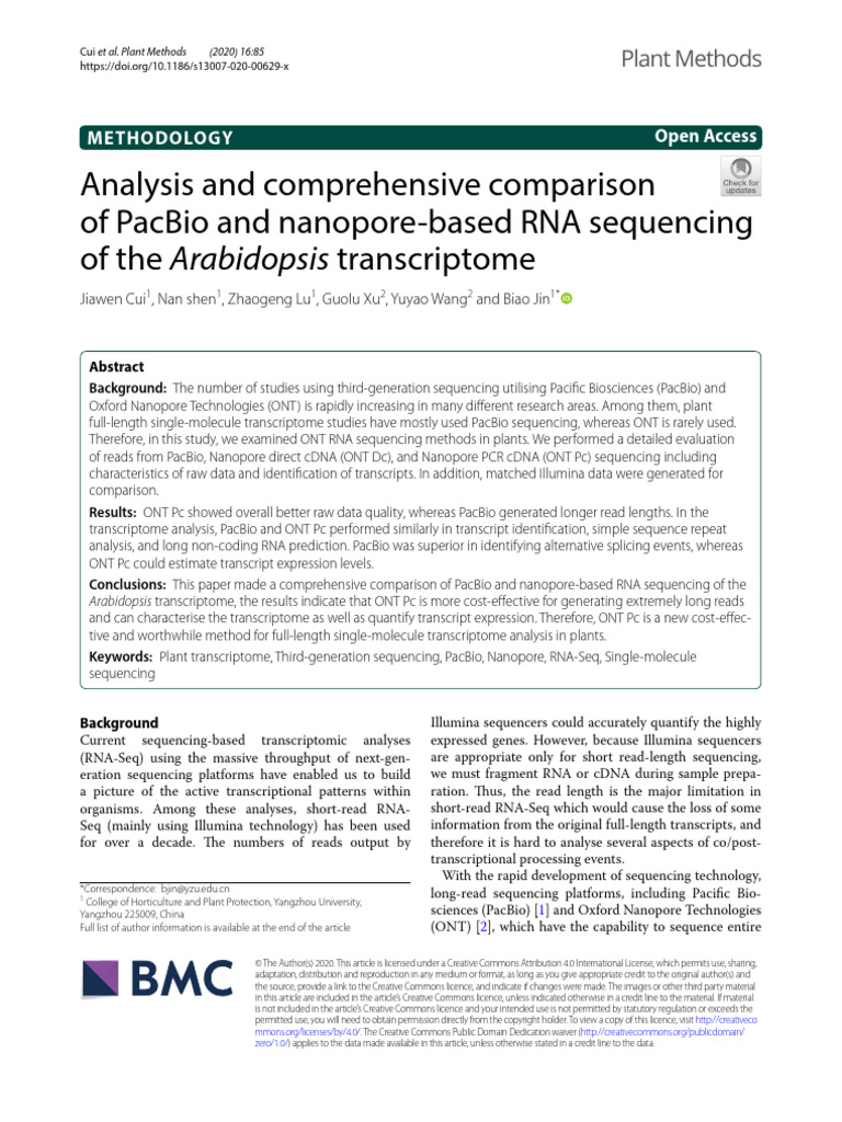 Analysis and Comprehensive Comparison of Pacbio and Nanopore-Based Rna Sequencing of The ...