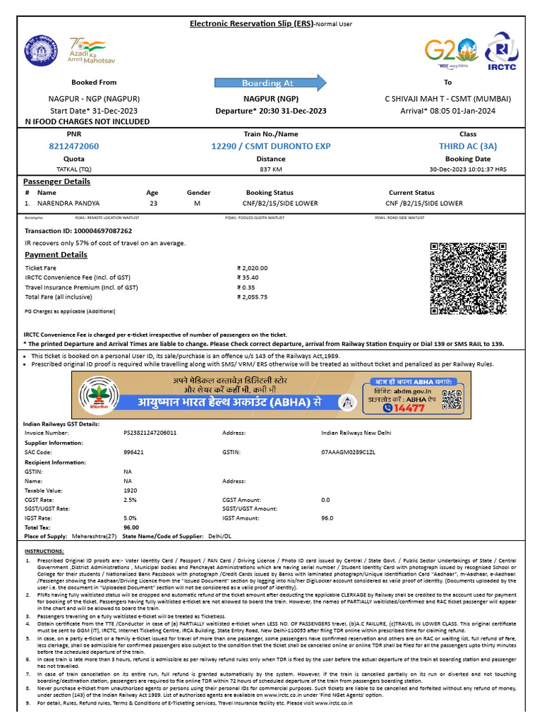 Rasik MHRJ NGP CSMT 31dec | PDF