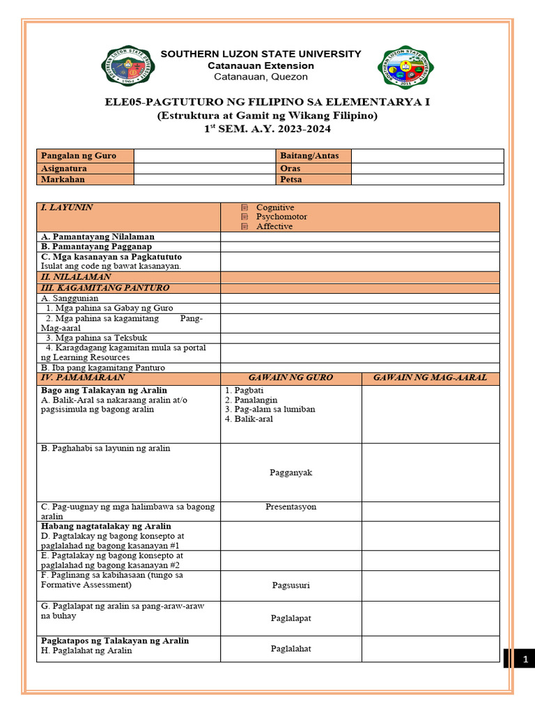 Ele05 Lessonplan Template | PDF