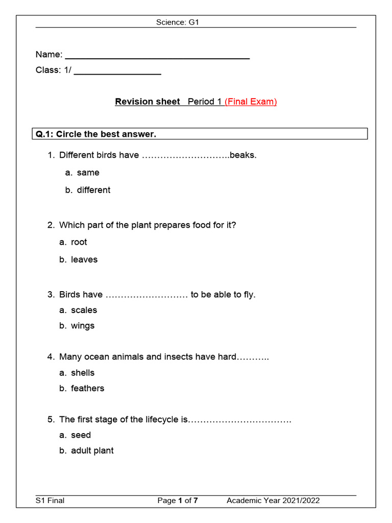 Revision Sheet Final Exam | PDF