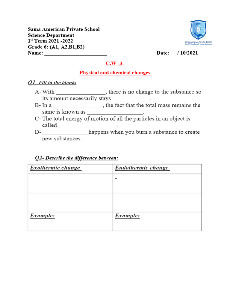 C.W - 3-Chemical and Physical Changes | PDF