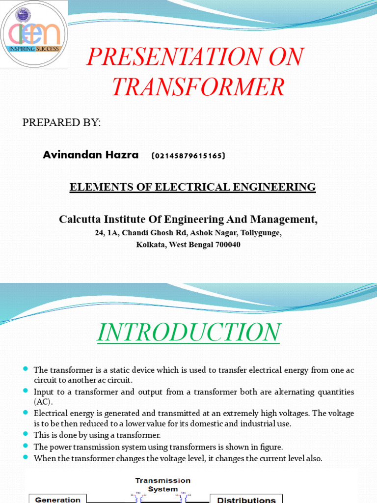Presentation On Transformer Final | PDF | Transformer | Alternating Current