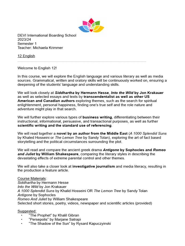 12 - English Course Outline | PDF