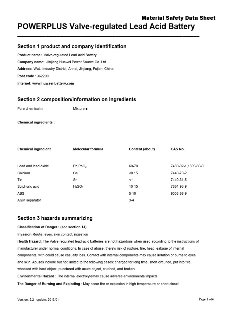 Powerplus - MSDS-VRLA SMF Batteries | PDF