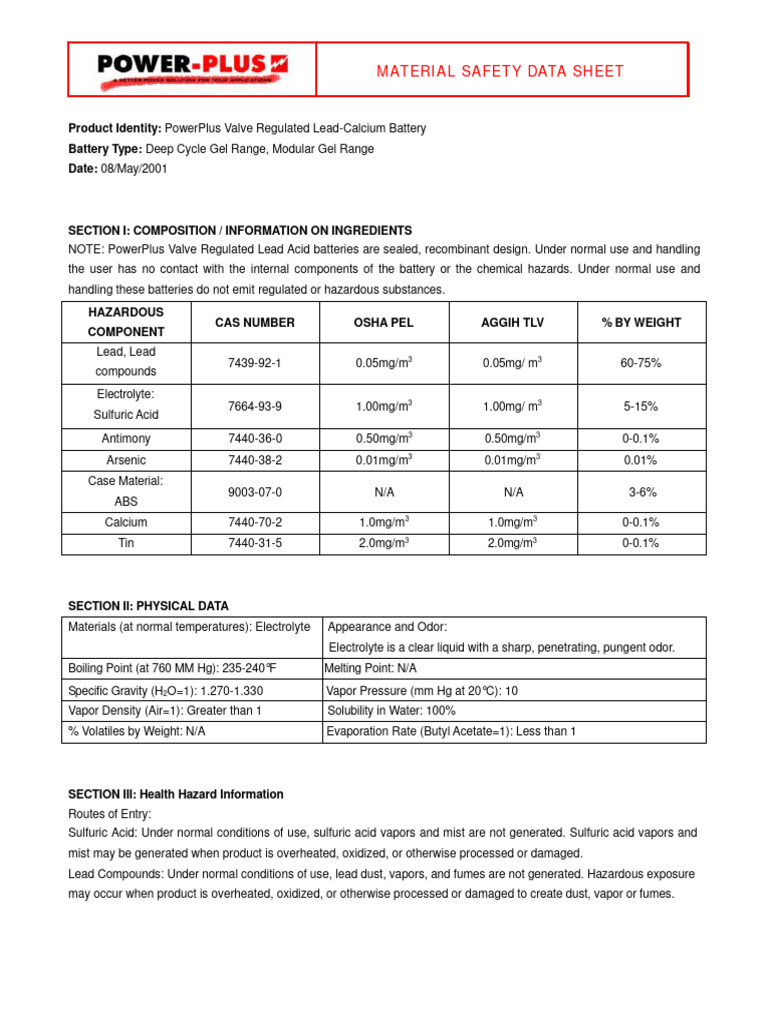 Power Plus MSDS | PDF