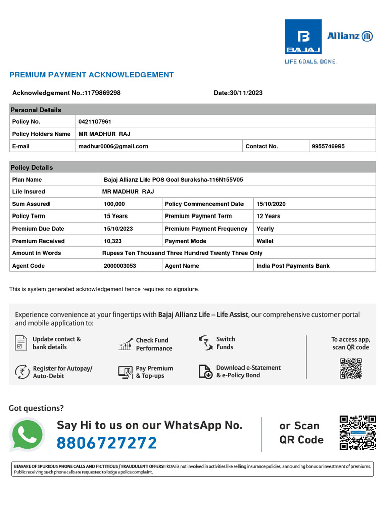 Premium Payment Acknowledgement | PDF